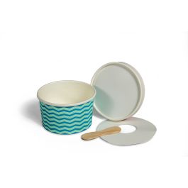 TAS-ty BLUE 142 ml (2 Scoop) Wooden Spoon In Lid Wax Paper Ice Cream Tubs