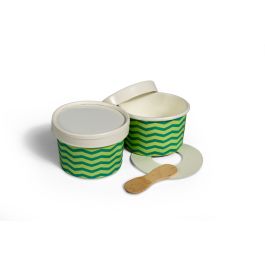 TAS-ty GREEN 100 ml (1 Scoop) Wooden Spoon In Lid Wax Paper Ice Cream Tubs