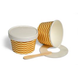 TAS-ty YELLOW 227 ml (3 Scoop) Wooden Spoon In Lid Wax Paper Ice Cream Tubs